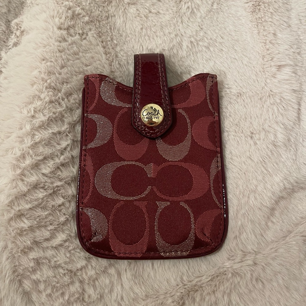 Authentic Red Logo Coach Clasp Card Holder - Gem